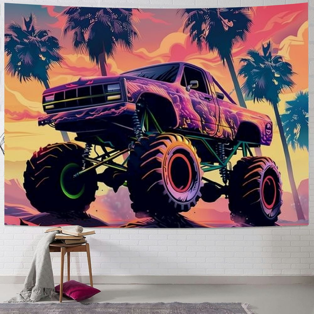Nawypu Watercolor Monster Truck Arena Scenery Tapestry Wall Hanging ...