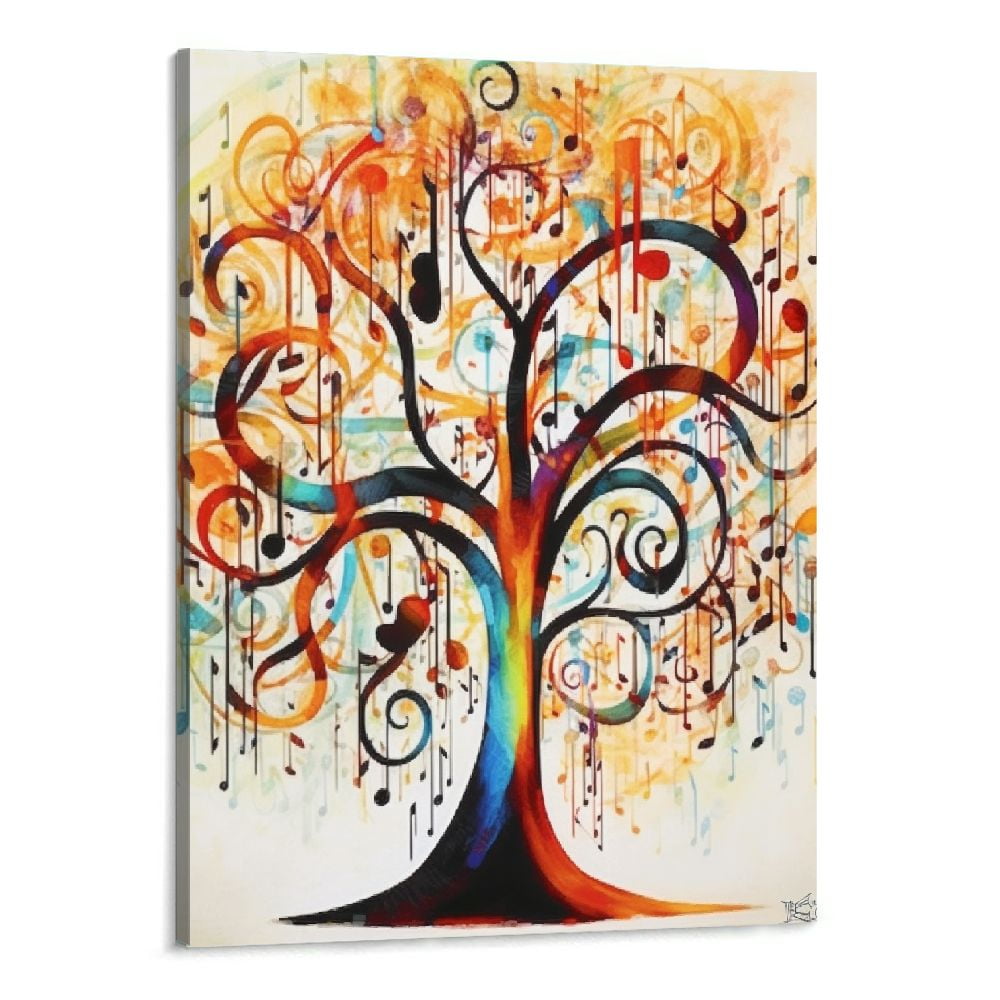 Nawypu Watercolor Music Tree Canvas Wall Art Treble Clef Art Canvas ...