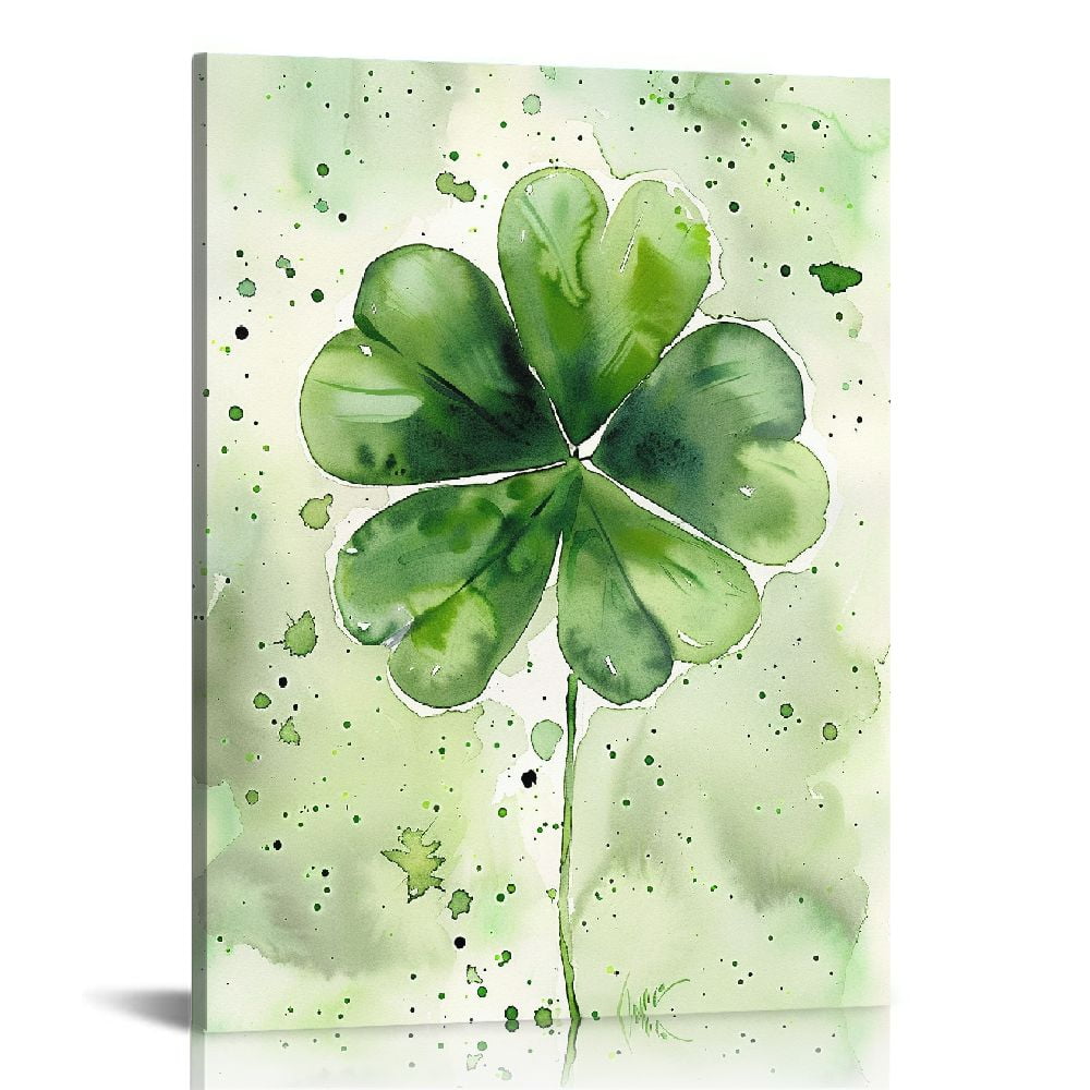 Nawypu Watercolor Painting Of Shamrock Large St. Patrick's Day Canvas ...