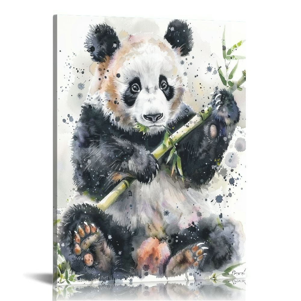 Nawypu Watercolor Panda Canvas Print Wall Art Colorful Animal Paintings ...