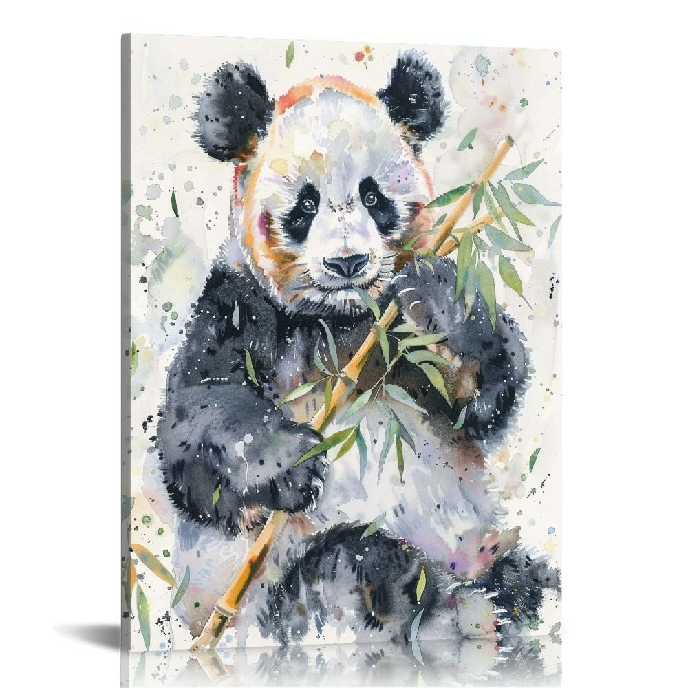 Nawypu Watercolor Panda Canvas Print Wall Art Colorful Animal Paintings ...