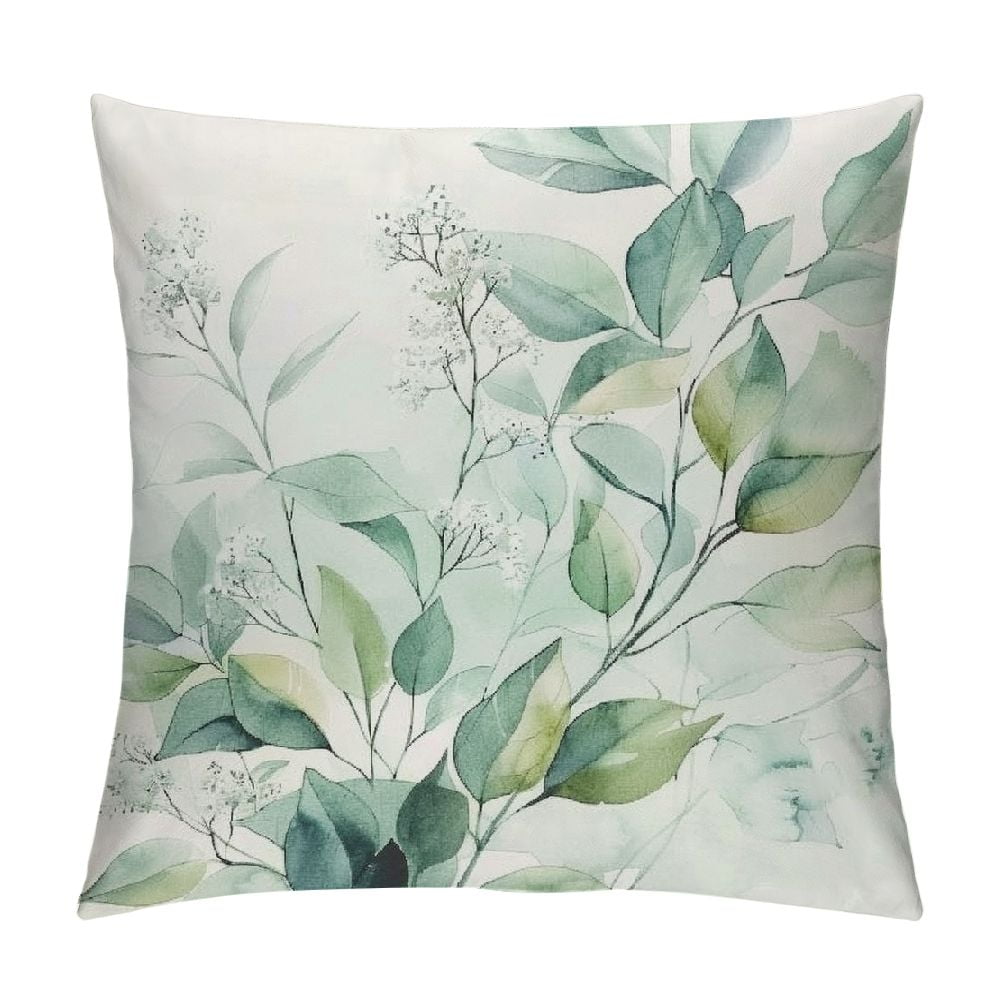 Awypu Watercolor Sage Floral Throw Pillow Covers Set of Eucalyptus Leaf ...