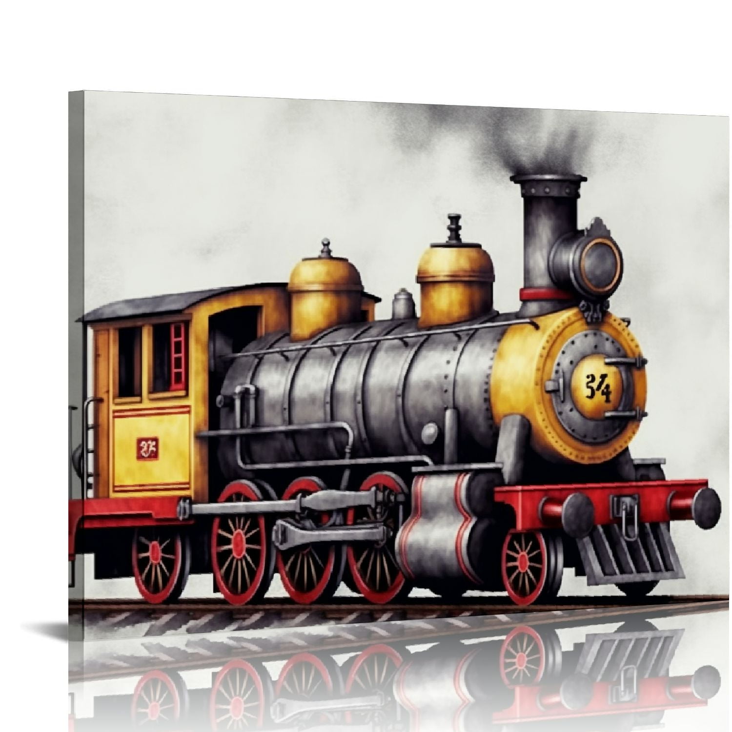 Nawypu Watercolor Train Print Steam Locomotive Paintings Canvas Wall ...
