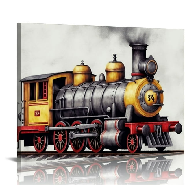 Nawypu Watercolor Train Print Steam Locomotive Paintings Canvas Wall ...