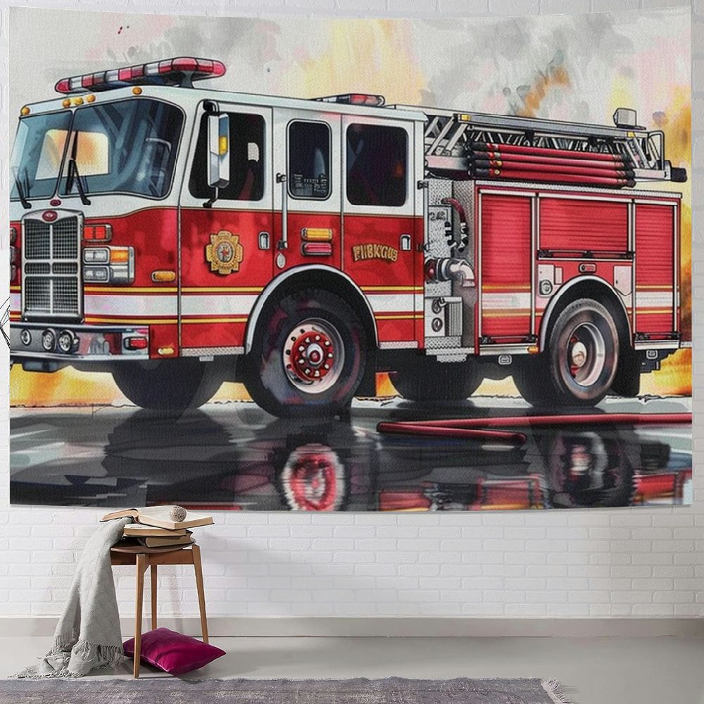 Nawypu Watercolor Transport Vehicle and Fire Truck Tapestry for Living ...