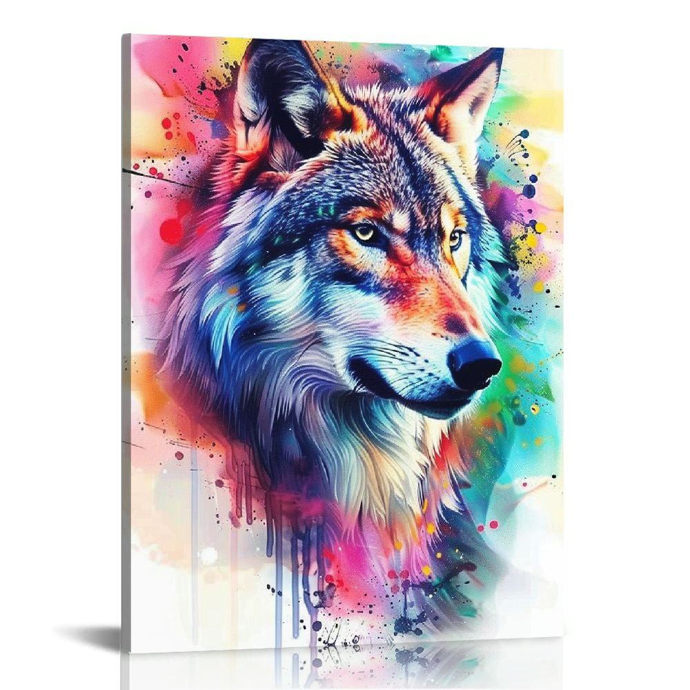 Nawypu Watercolor Wolf Canvas Wall Art Wall Decor HD Print Wall Art for ...