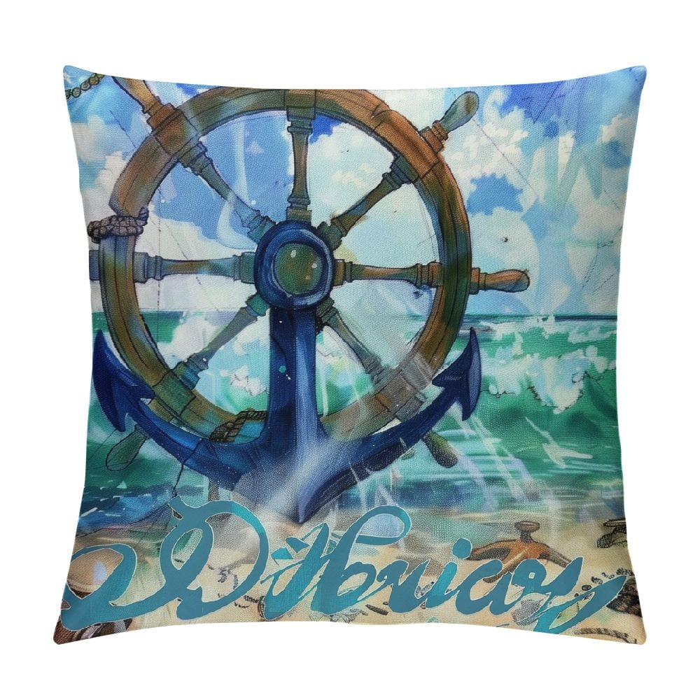 Nawypu Waterproof Outdoor Blue Ocean Pillow Covers Nautical Compass ...