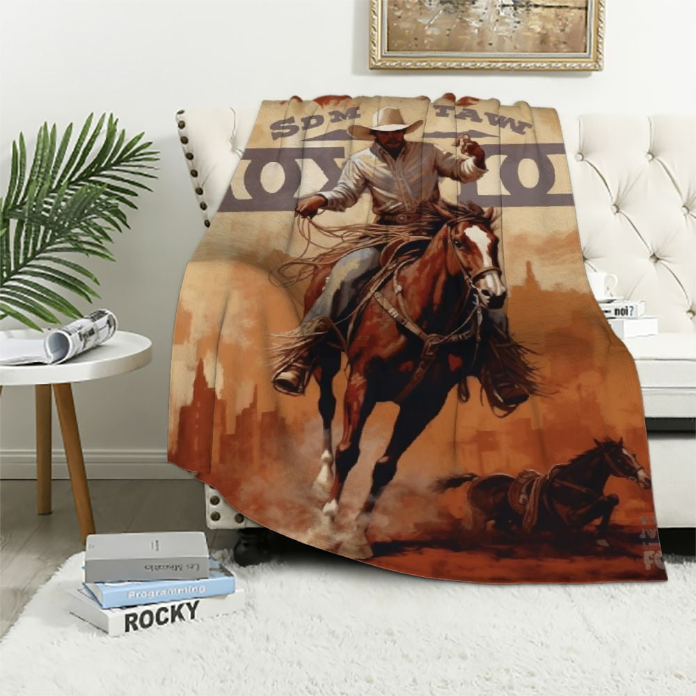 ONETECH Western Cowboy Blanket Retro Country Western Cowboy Ride Horse ...