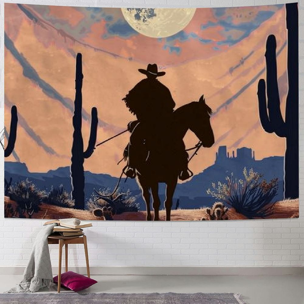 Nawypu Western Cowboy Tapestry, Country Cowboy Riding Horse in Wild ...
