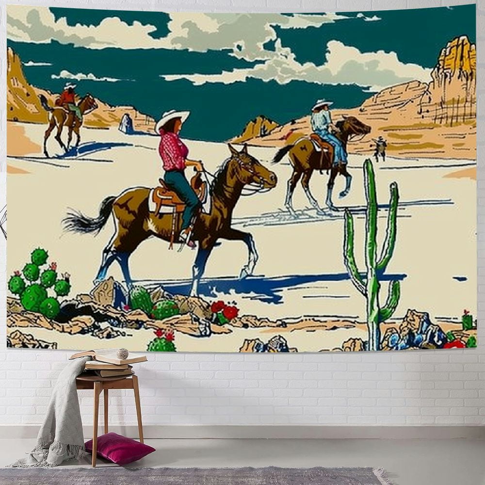 Nawypu Western Cowboy Tapestry, Vintage Wild West Country Cowboy Riding ...
