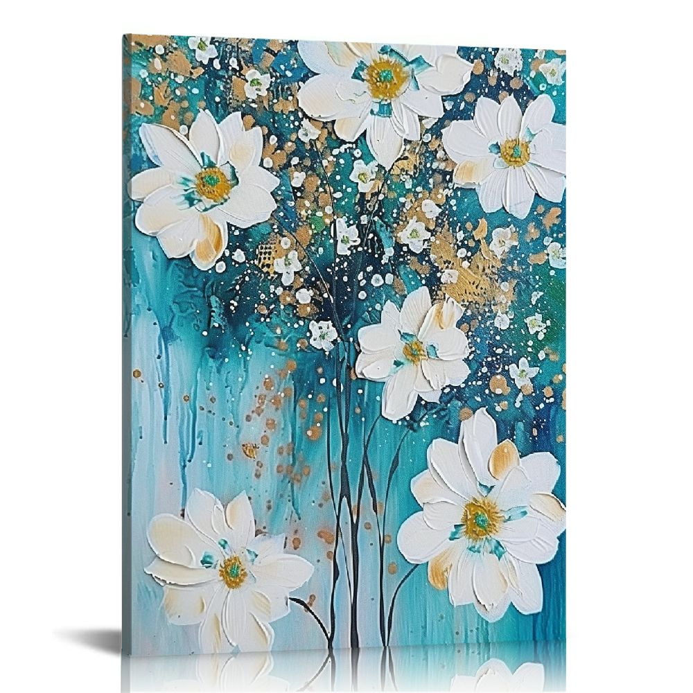 Nawypu White Flower Canvas Wall Art -painted Framed Floral Wall ...