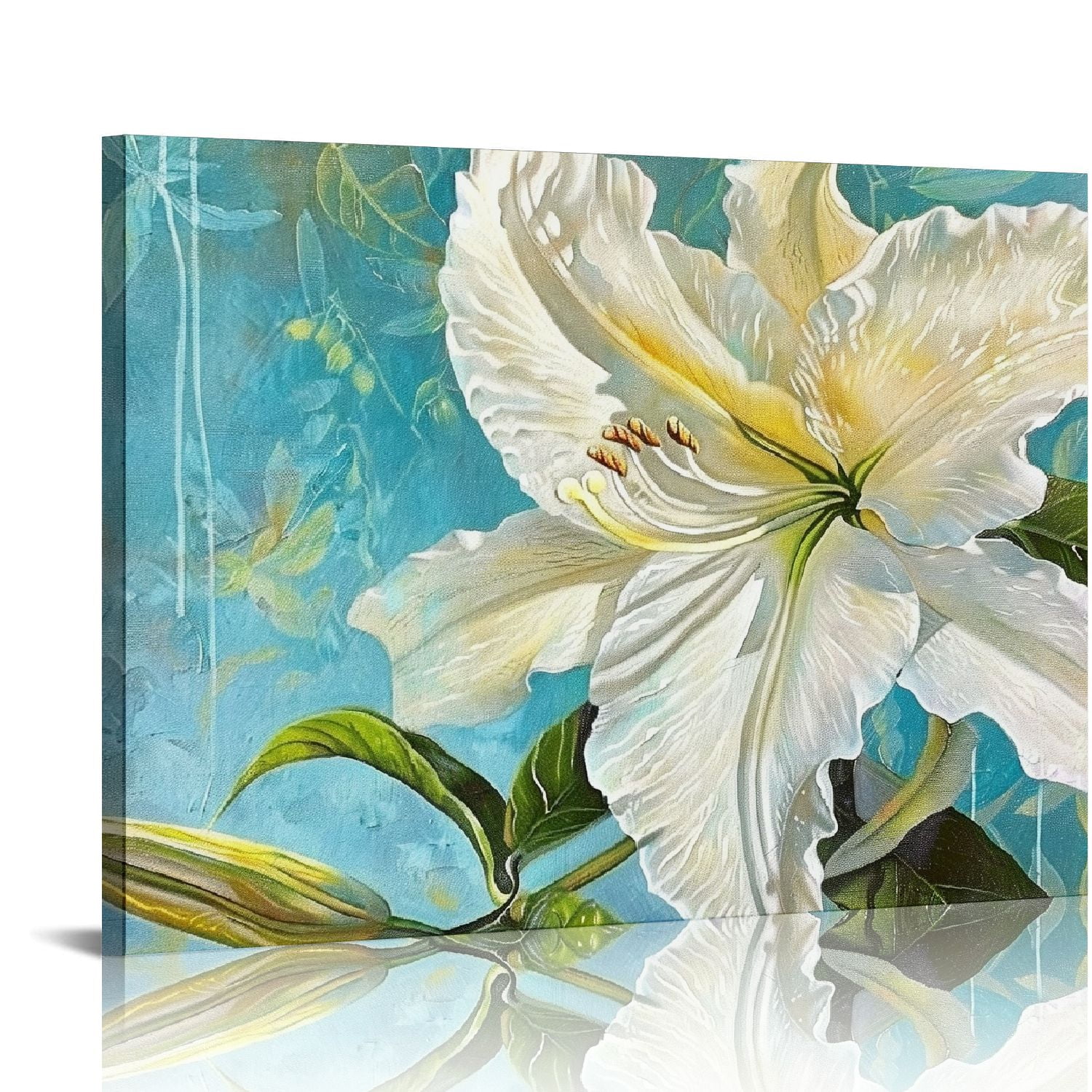 Nawypu White Lily Floral Canvas Wall Art Print Abstract Flower Paintings Plant Picture Home ...