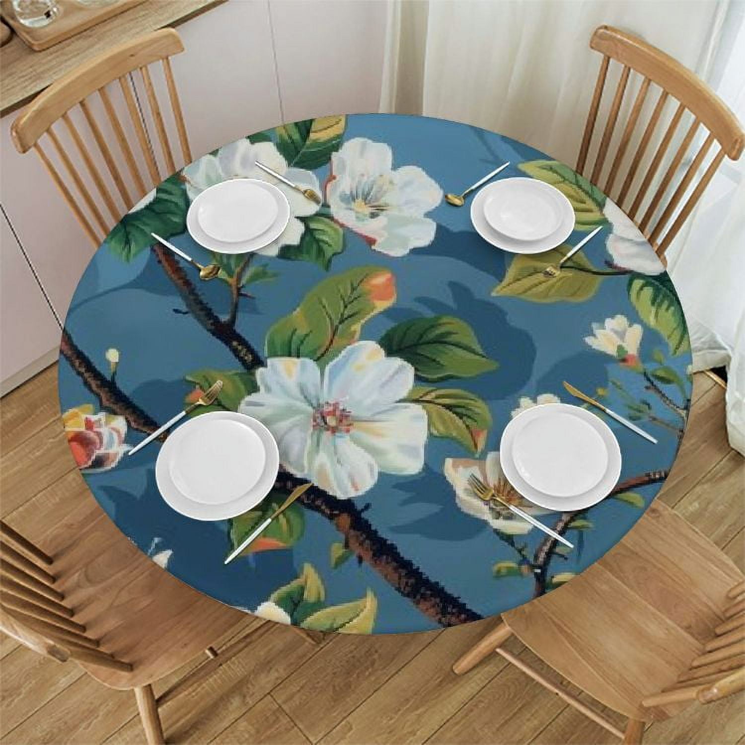Nawypu White Peach Blossom Pattern Round Tablecloth Circle Table Cloth ...