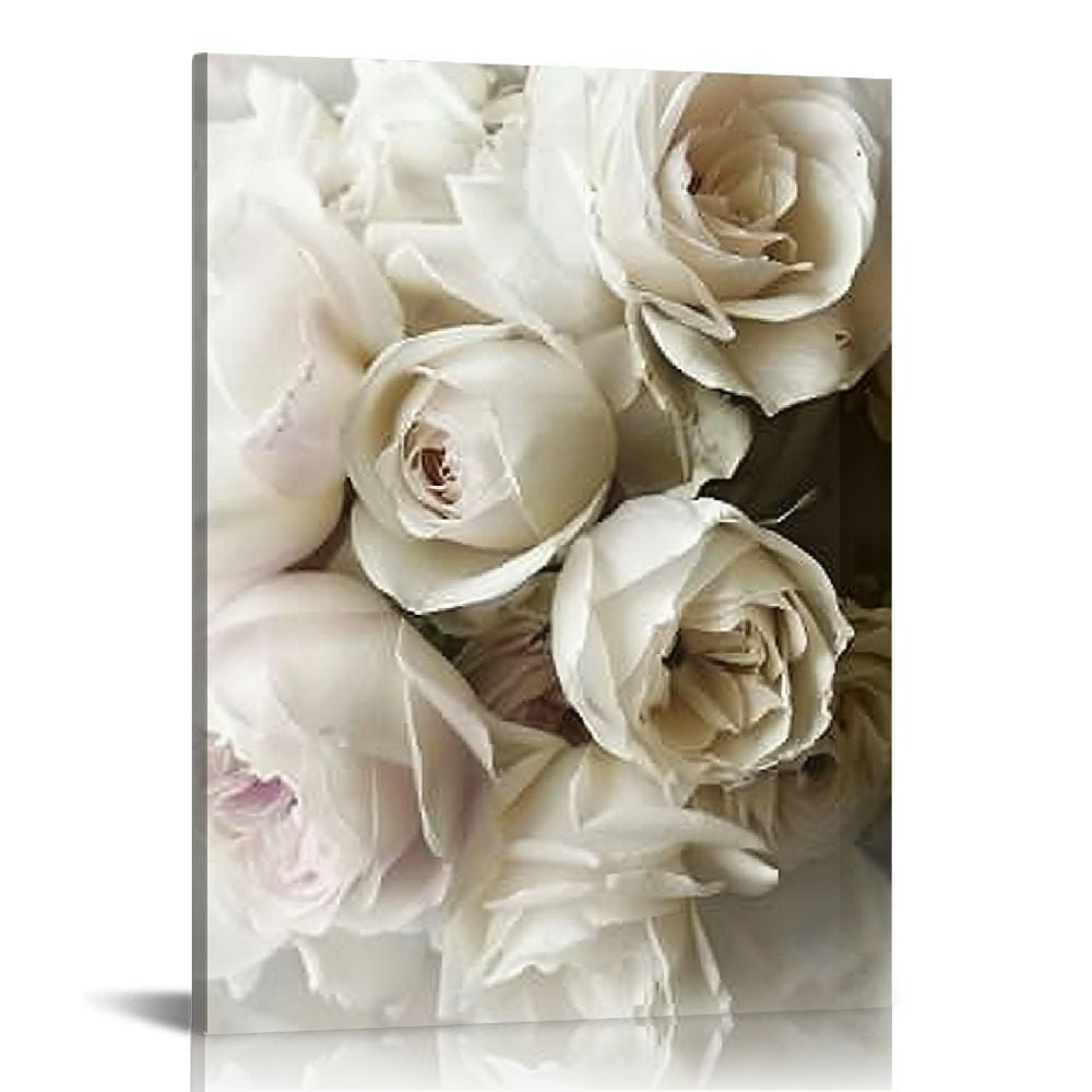 Nawypu White Rose Canvas Wall Art White Flowers Picture for Living Room ...