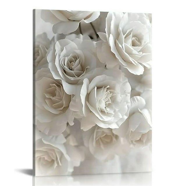 Nawypu White Rose Canvas Wall Art White Flowers Picture for Living Room ...