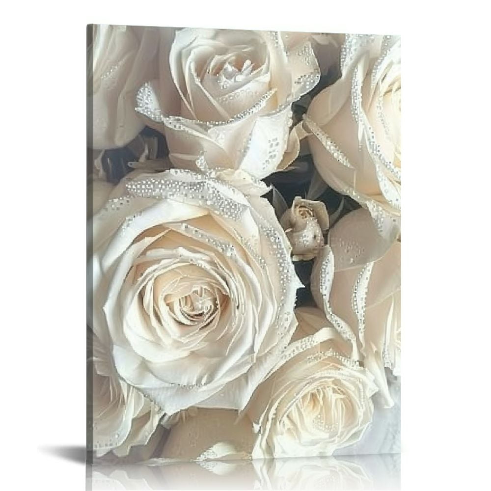 Nawypu White Rose Canvas Wall Art Peony Flower Painting Modern Flower ...