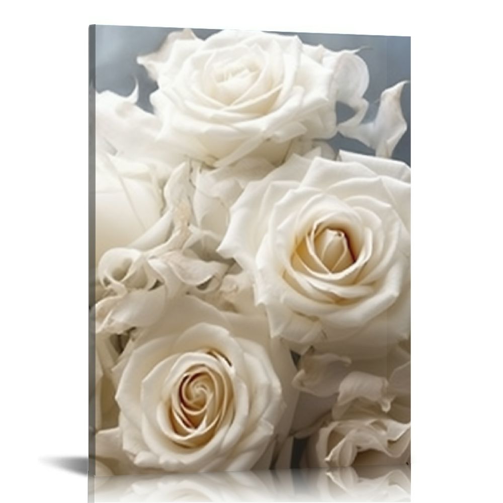 Nawypu White Rose Canvas Wall Art White Flowers Picture for Living Room ...