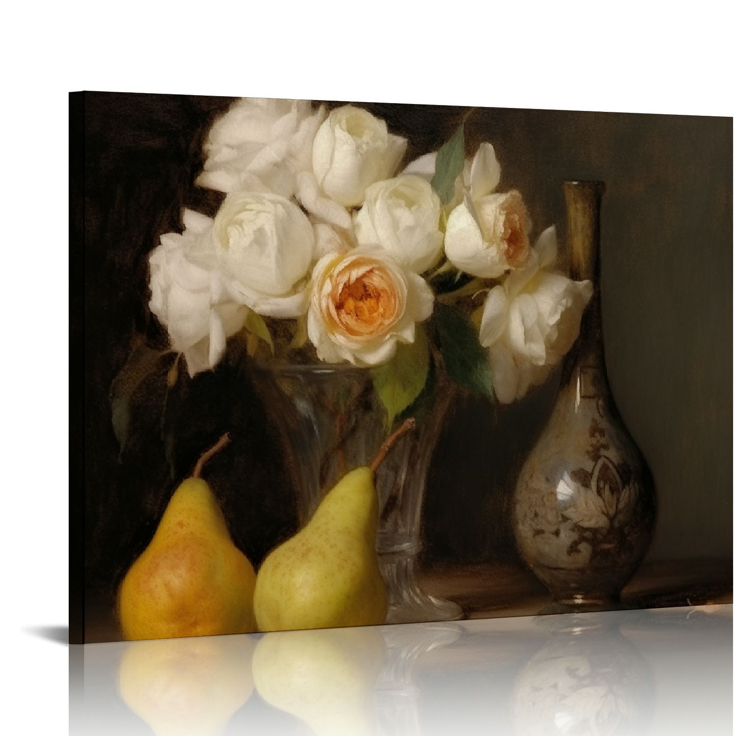 Nawypu White Roses and Fruit Rustic Dark Farmhouse Vintage Botanical ...