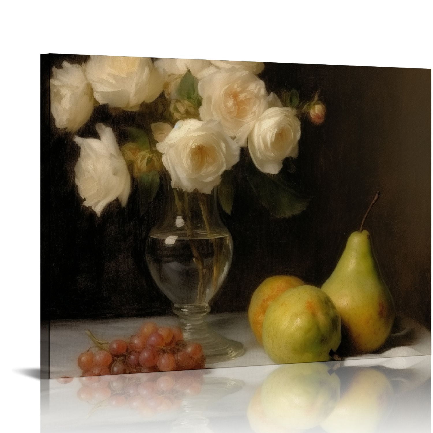 Nawypu White Roses and Fruit Rustic Dark Farmhouse Vintage Botanical ...