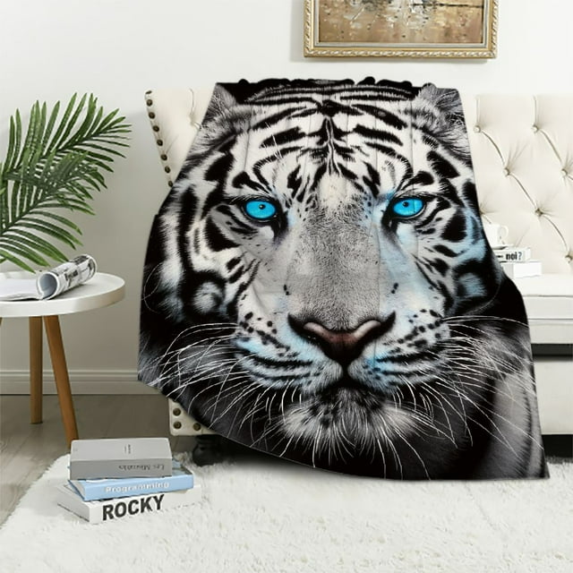 Nawypu White Tiger Stare Raschel Throw Blanket - Walmart.com