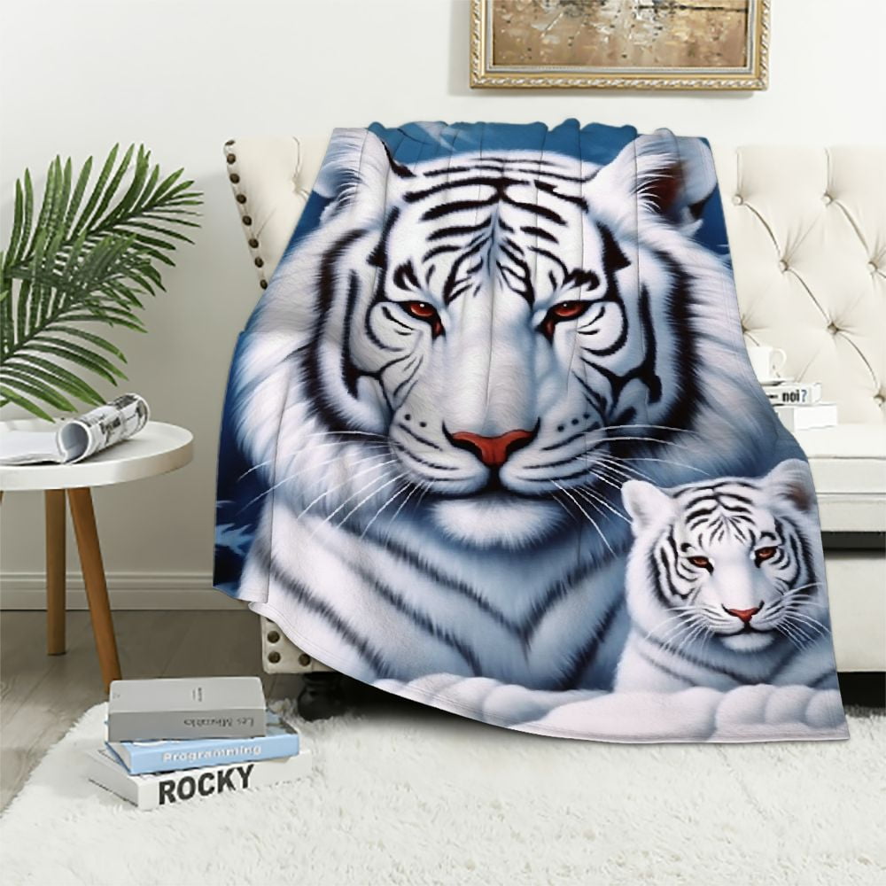 Nawypu White Tigers Blanket Animal Art Blanket Soft Fuzzy Plush Throw ...