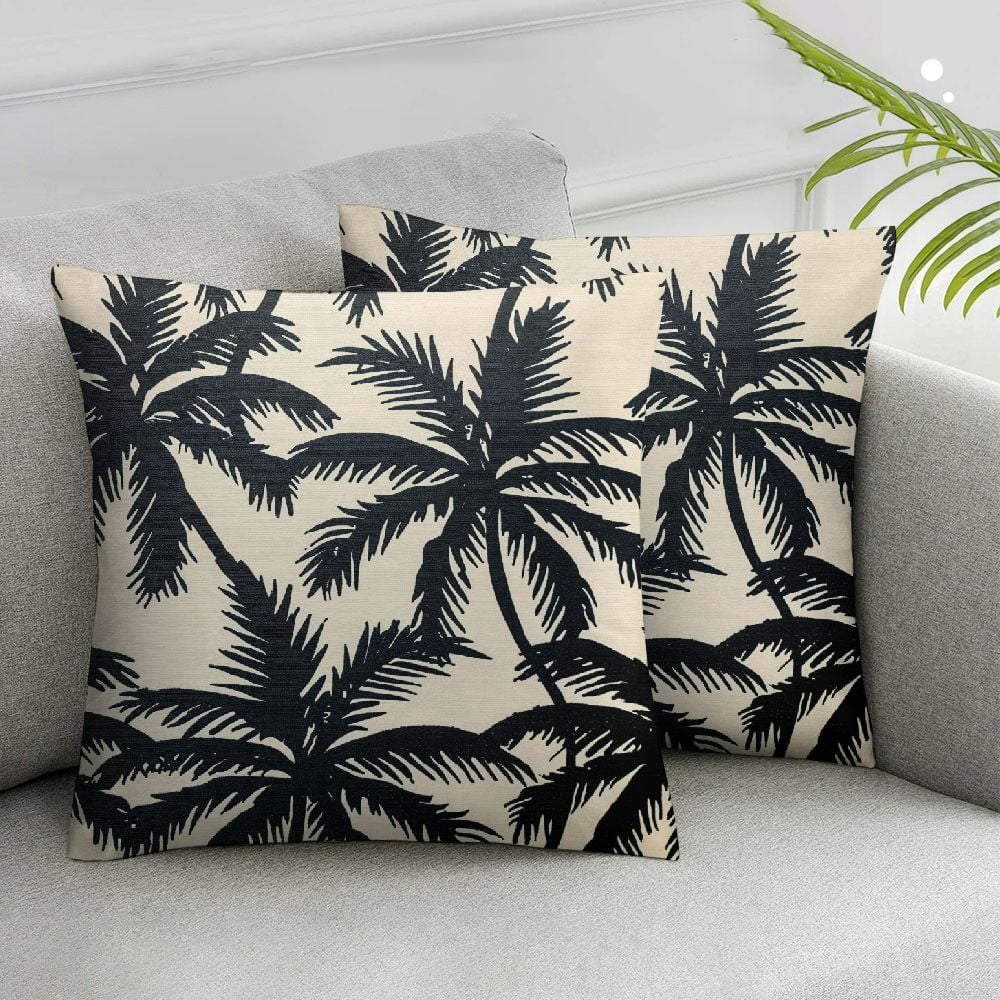 Nawypu Whtie Black Palm Tree Pillow Covers Set of 2 Tropical Coconut ...