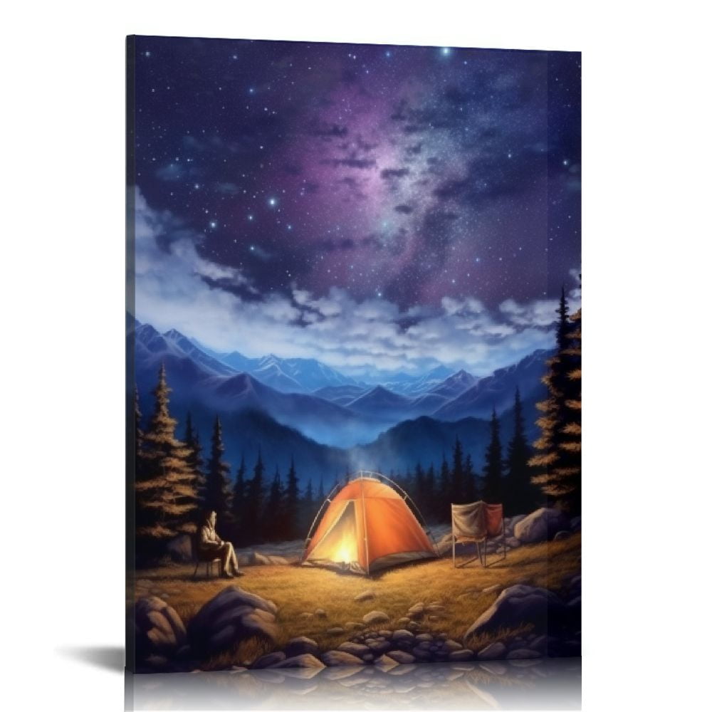 Nawypu Wild Camping Art Poster Starry Night Camping in The Forest, Tent ...