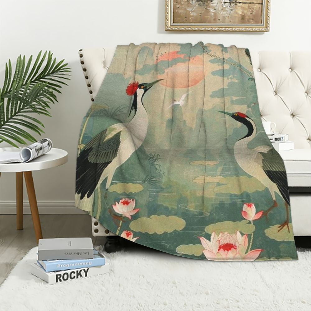 Nawypu Wild Crane Throw Blanket Sunrise Lotus Super Soft Cozy Warm ...