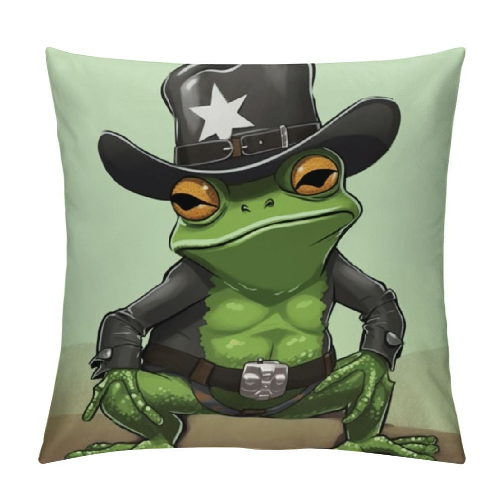 Nawypu Wild West Cowboy Frog Meme Throw Pillow Cover Decor for Western ...
