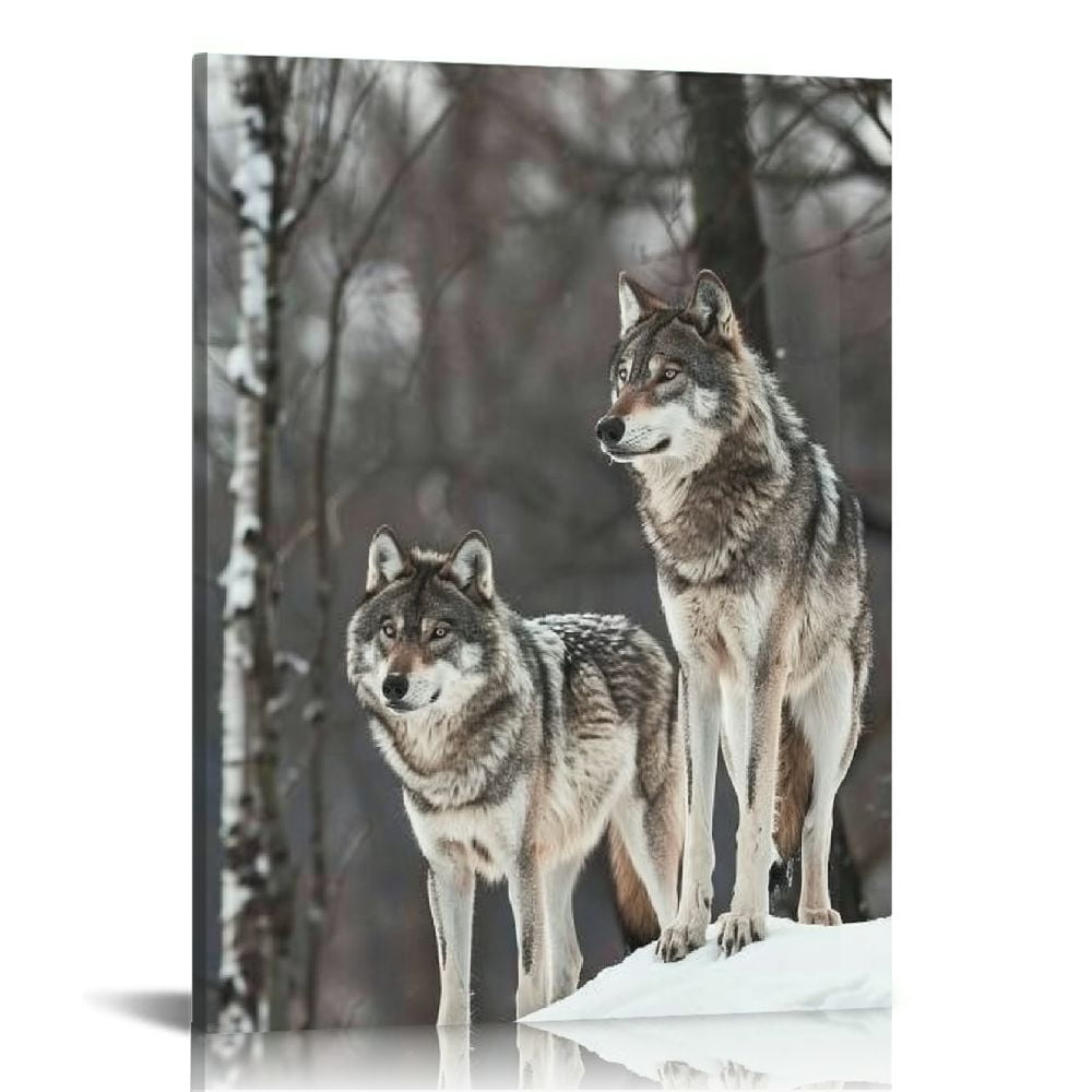 Nawypu Wild Wolf Canvas Wall Art: Lovely Animals in Nature Forest ...