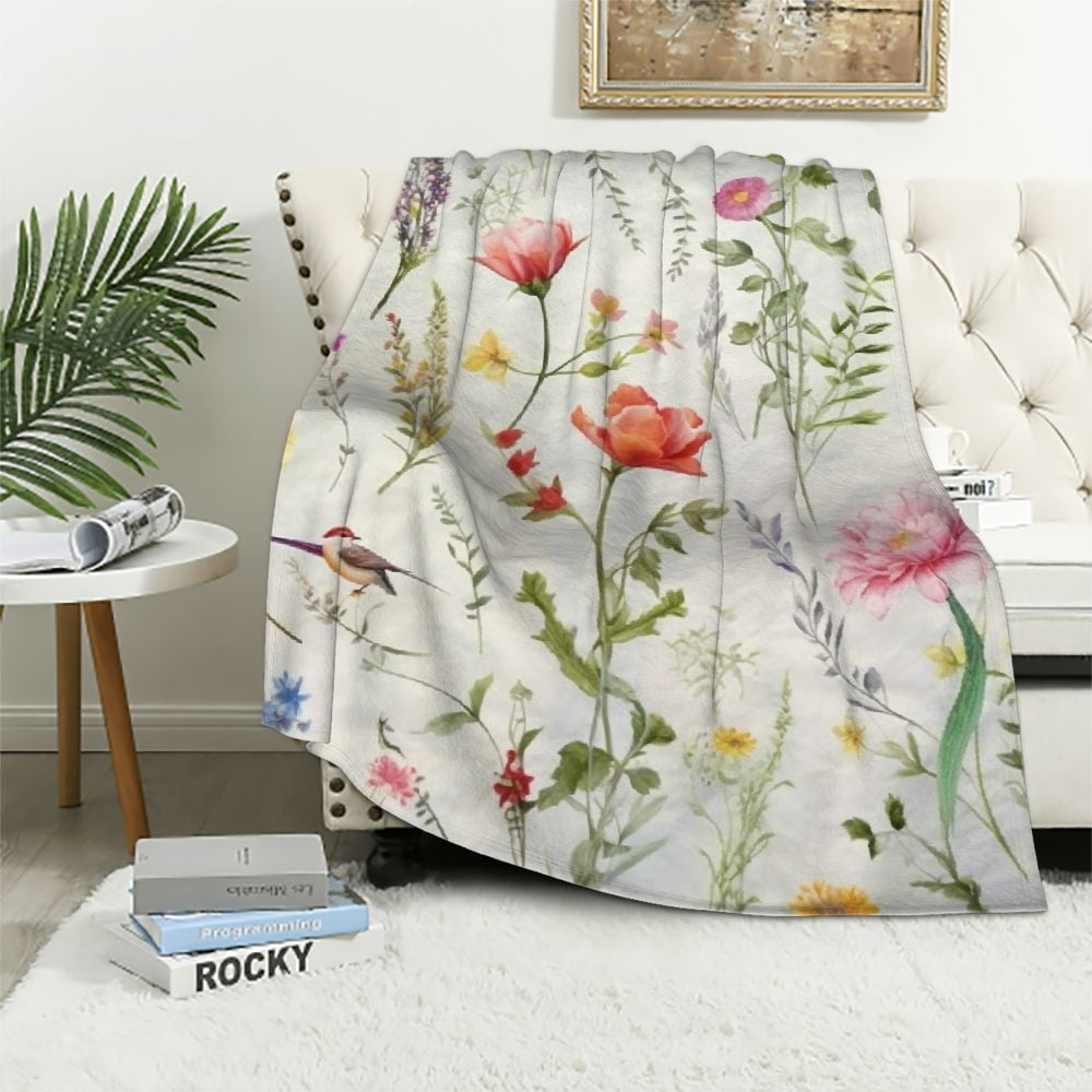 Nawypu Wildflowers Throw Blanket Botanical Floral Printed Blanket Super ...