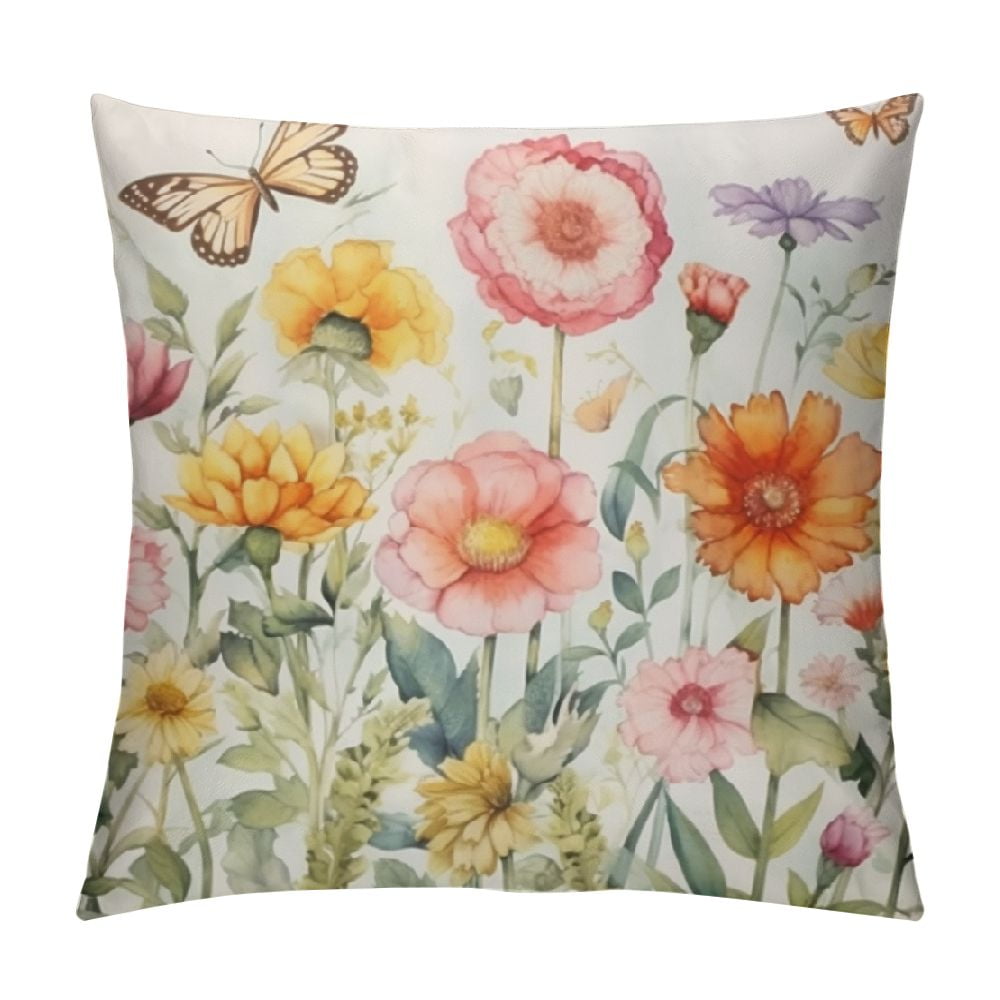 Nawypu Wildflowers Throw Pillow Covers Summer Watercolor Flowers Soft
