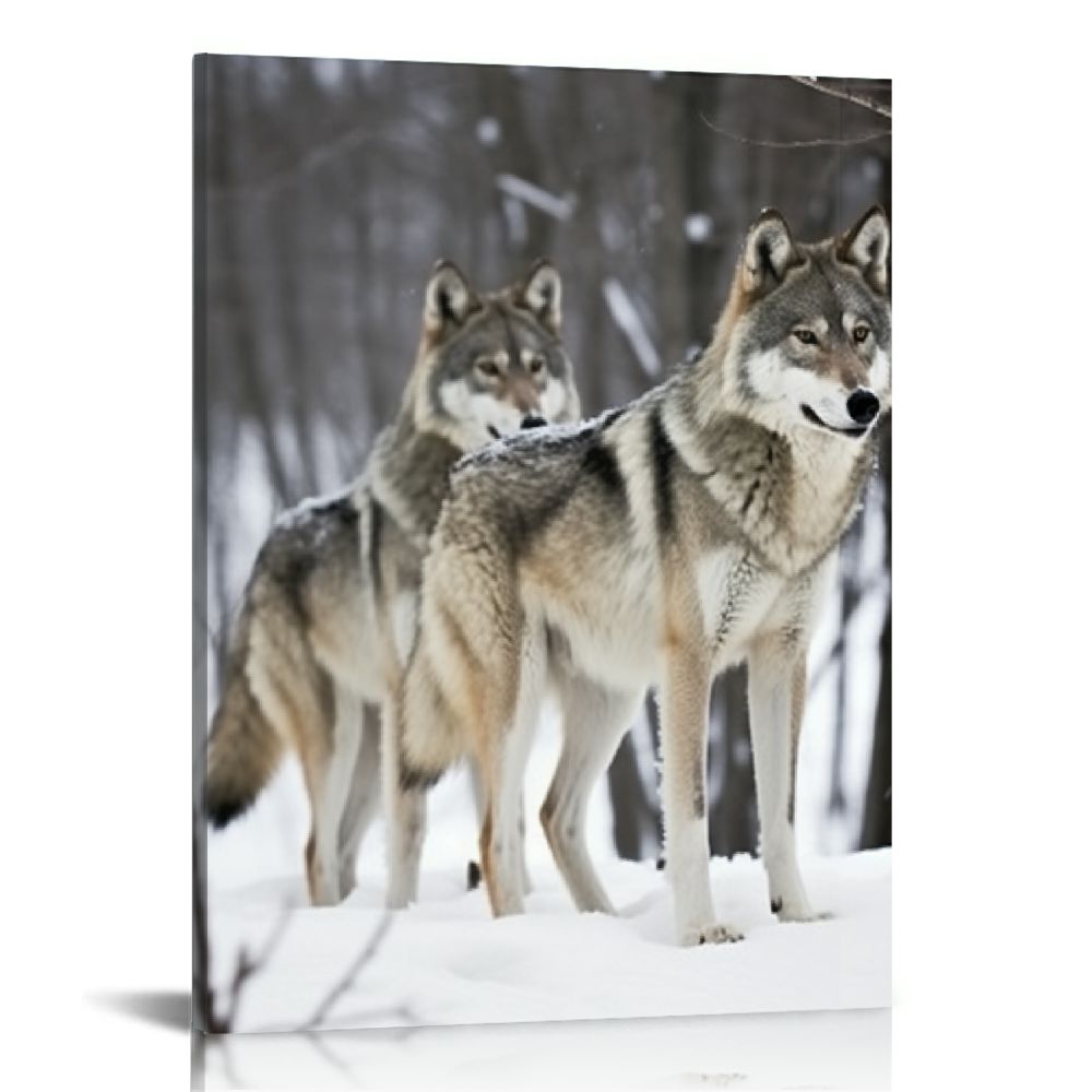 Nawypu Wildlife Wolf Canvas Wall Art: Animal in Snow Forest Picture Art ...