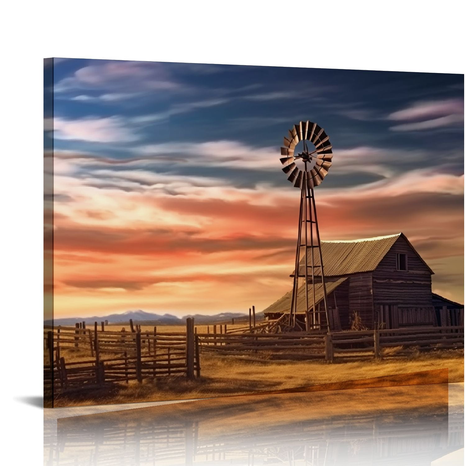 Nawypu Windmill Artwork Rustic Landscape Picture: Farmhouse Painting ...