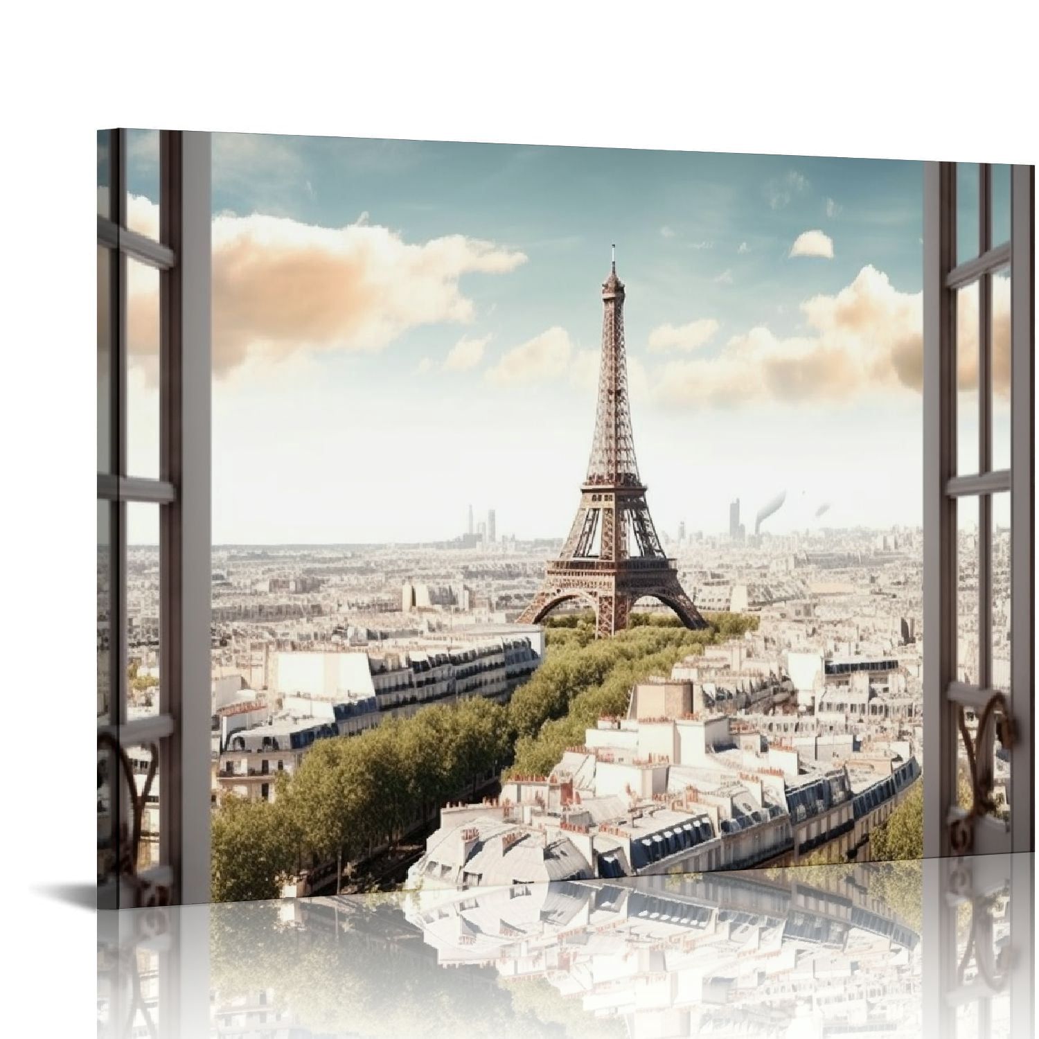 Nawypu Window City Canvas Wall Art: Cityscape Skyline View Painting ...