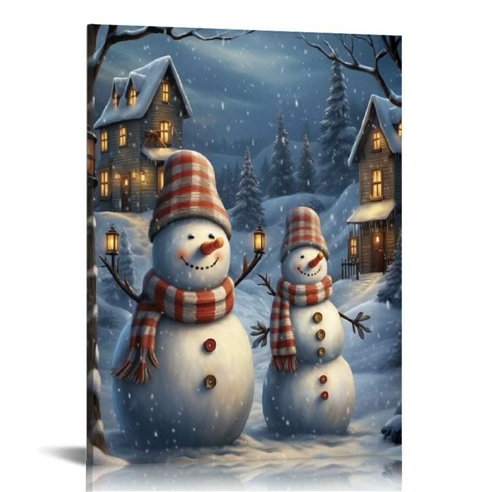 Nawypu Winter Christmas Snowman Poster Canvas Wall Art Print Room Wall ...