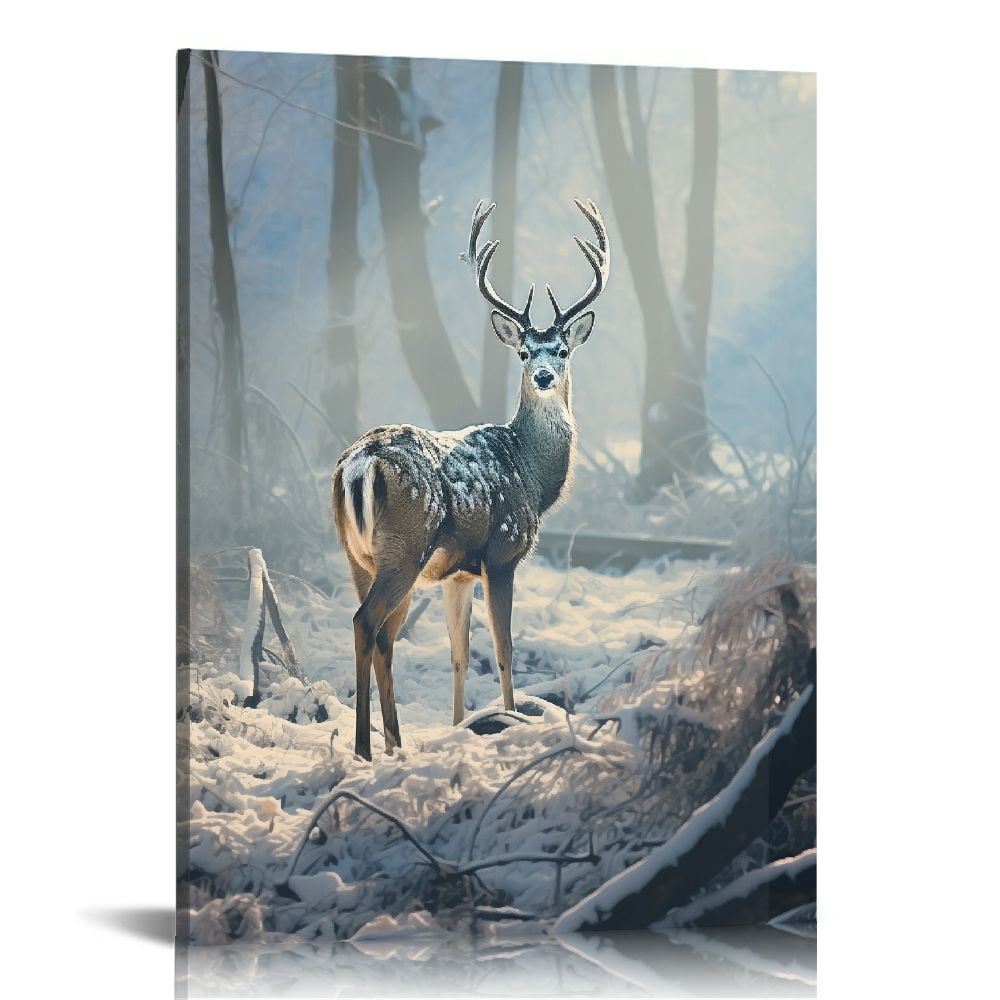 Nawypu Winter Deer Canvas Wall Art Reindeer Art Print Winter House ...