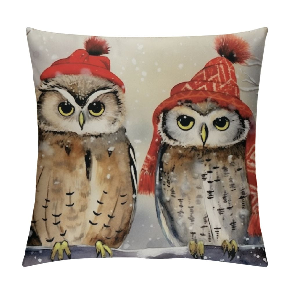 TIAOTIAOHOU Winter Forest Pine Tree Owl Pillow Covers Decorations ...