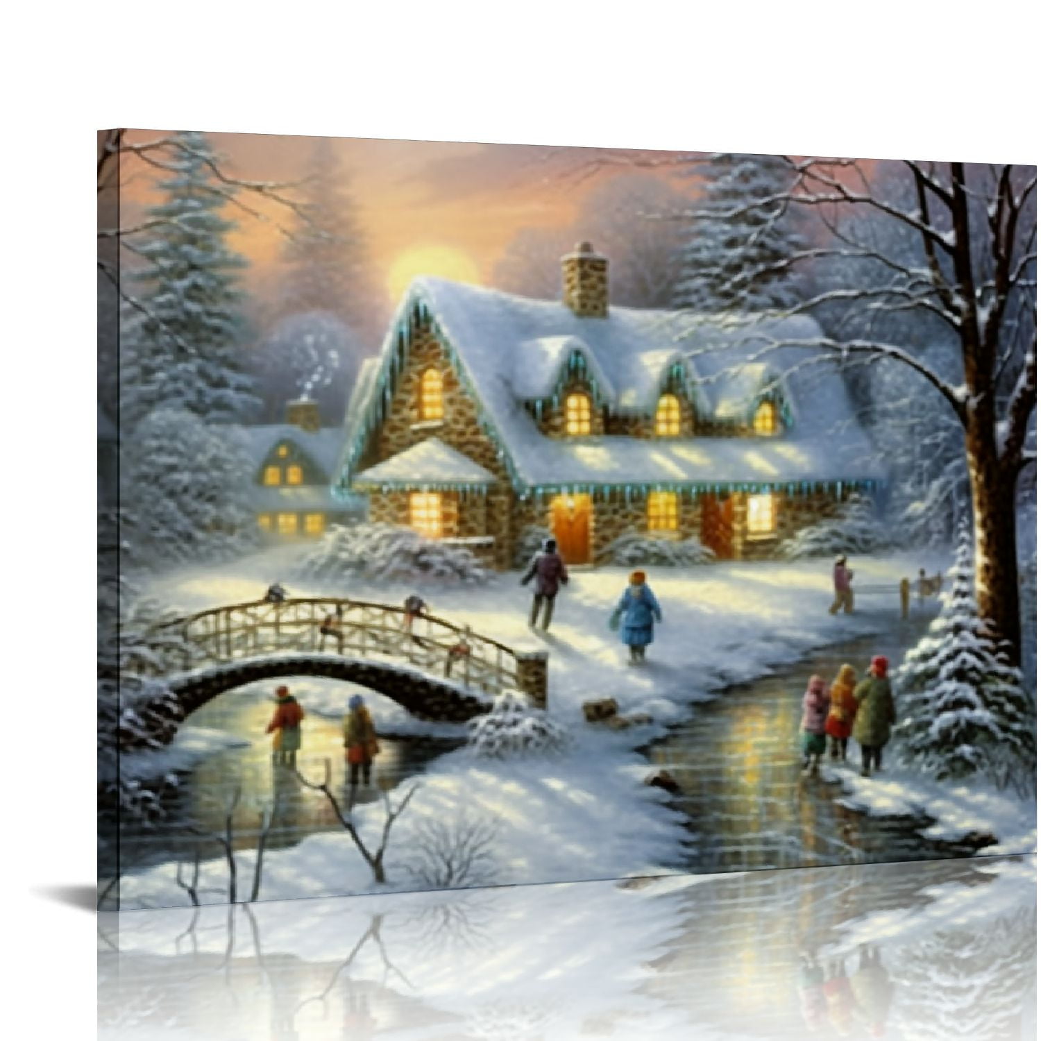 Nawypu Winter Frolic Canvas Wall Art Print, Winter Wonderland Painting ...