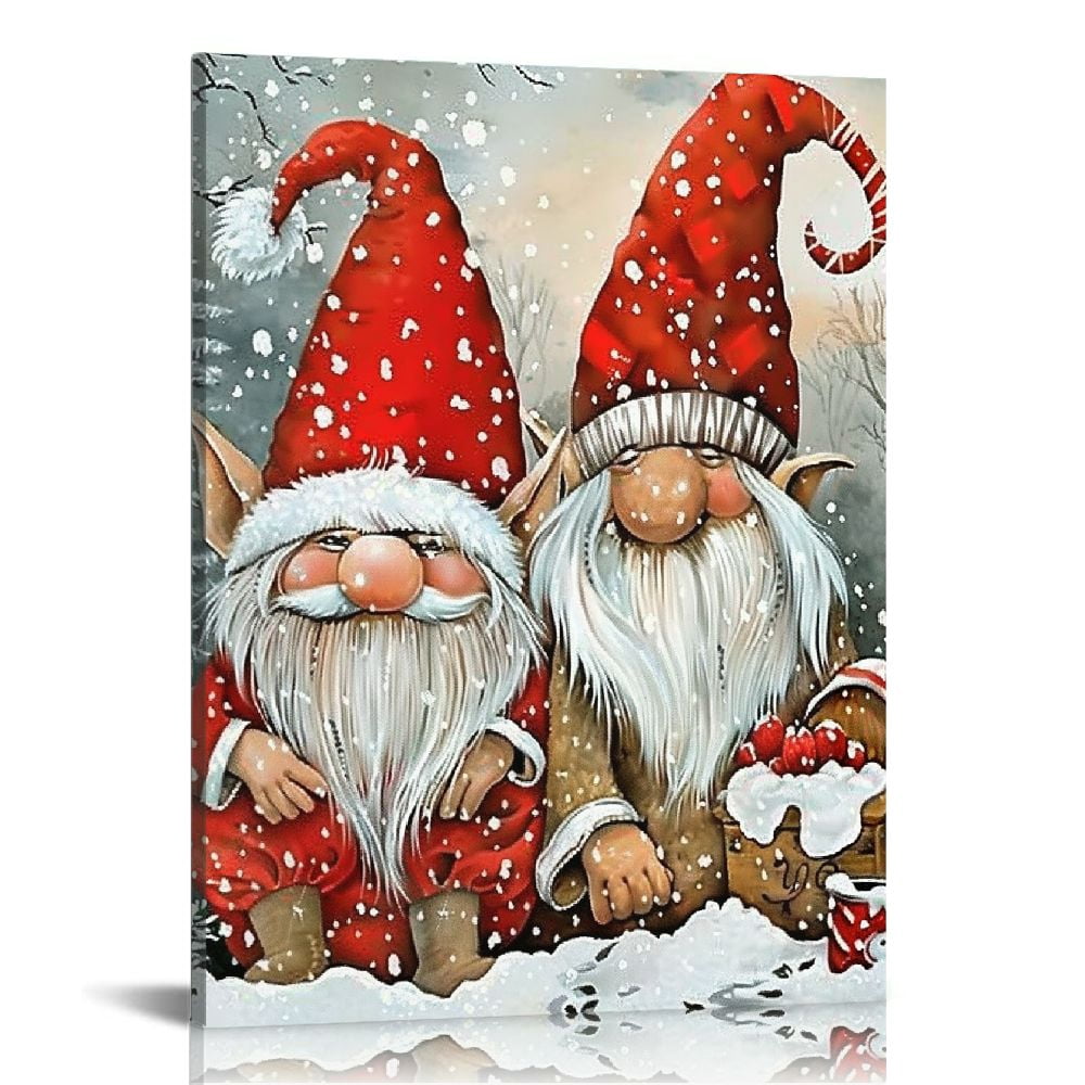 Nawypu Winter Gnome Fantasy Canvas Wall Art Christmas Snow Scene Decor ...