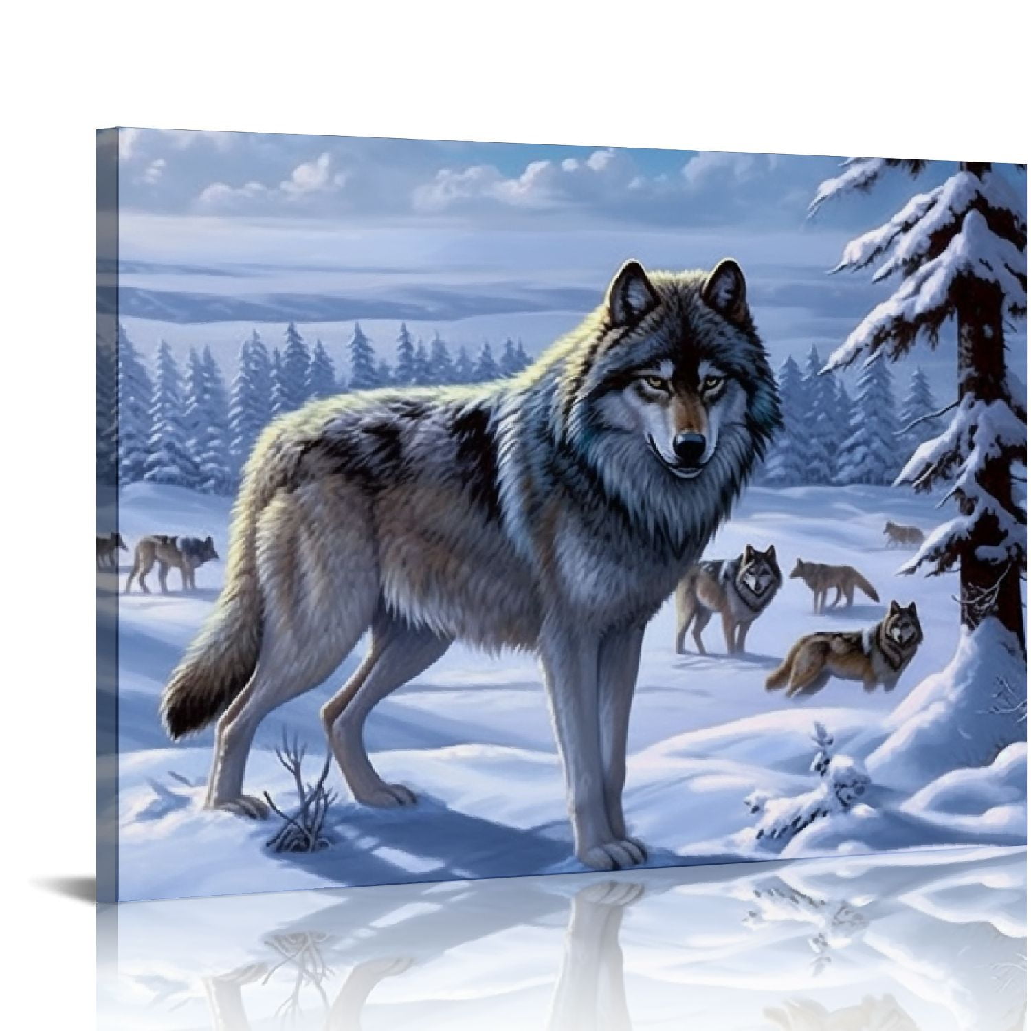 Nawypu Winter Landscape Canvas Paintings Snow Wolf Wall Art Prints ...