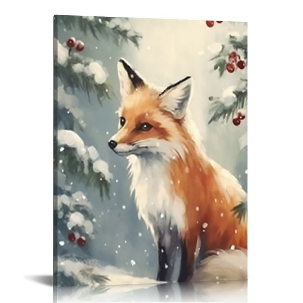 Nawypu Winter Snowy Trees Wild Animals Bird Hare Fox Canvas Wall Art ...
