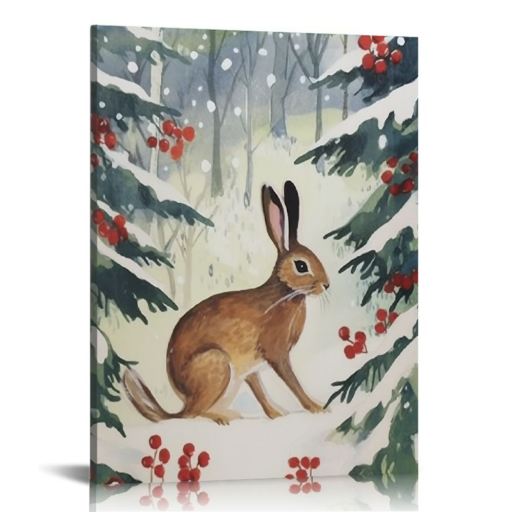 Nawypu Winter Snowy Trees Wild Animals Bird Hare Fox Canvas Wall Art ...