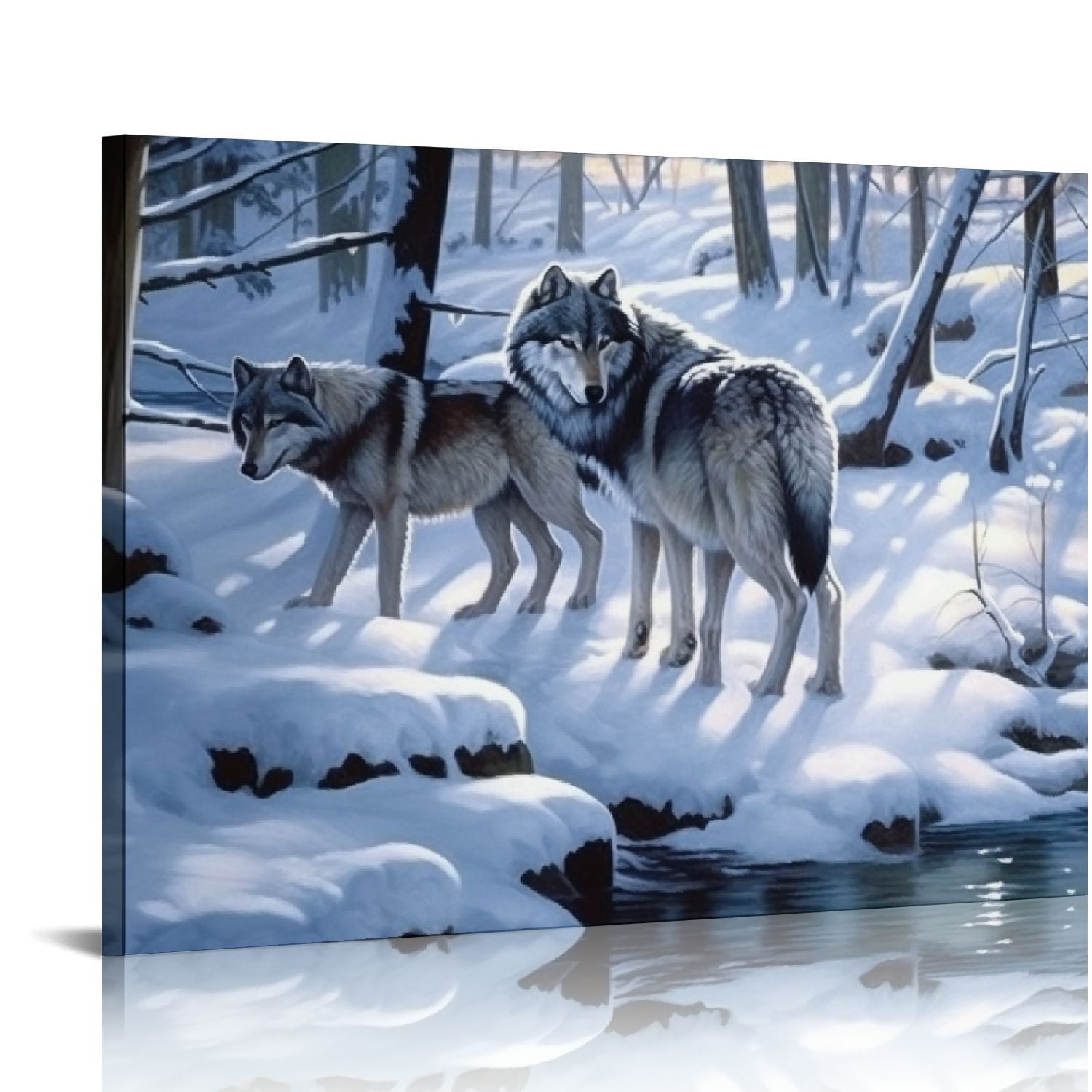 Nawypu Winter Wolf Canvas Prints Wall Art Paintings Blue Snowy Forest ...