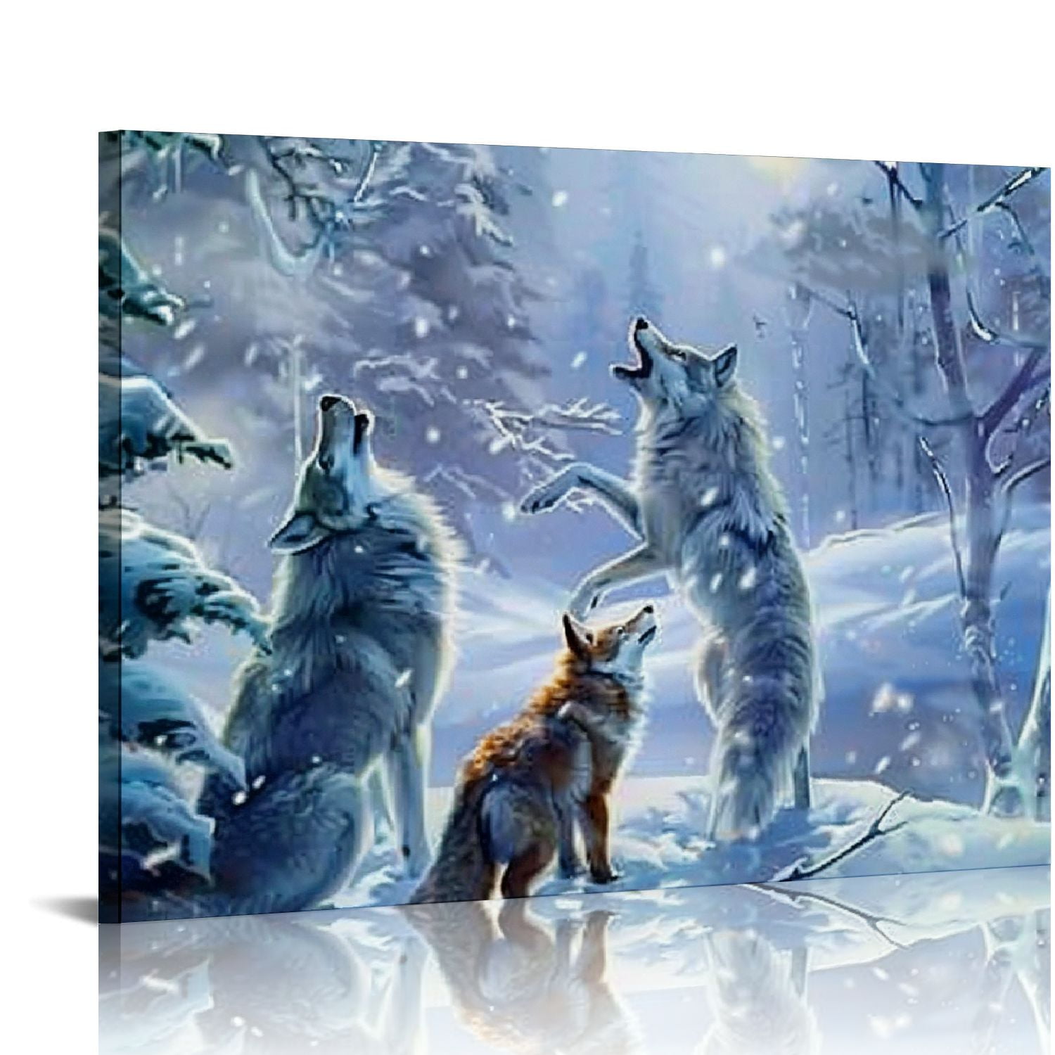Nawypu Winter Wolf Canvas Prints Wall Art Paintings Blue Snowy Forest ...