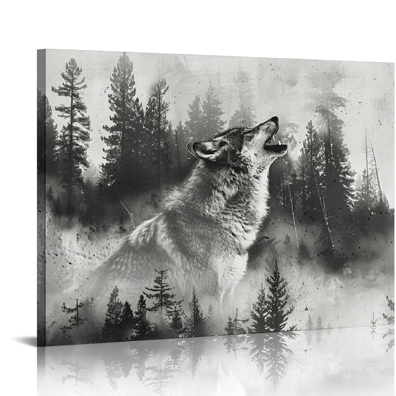 Nawypu Wolf Canvas Wall Art Forest Animal Picture Paintings Black and ...