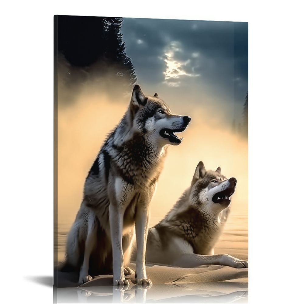 Nawypu Wolf Canvas Wall Art Forest and Wolf Picture Painting Print ...