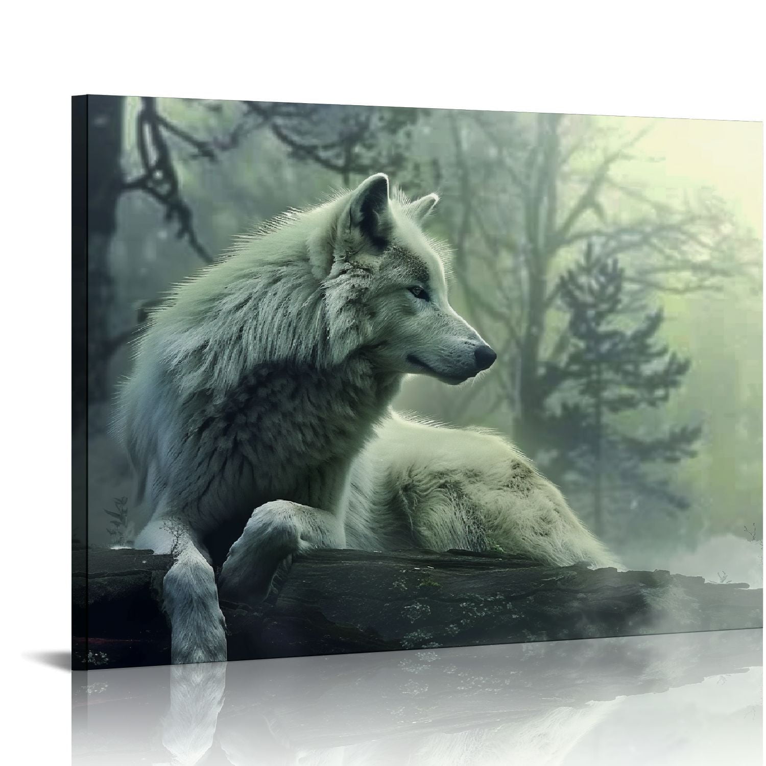 Nawypu Wolf Canvas Wall Art - Wolf Lying On A Mountain Gazing At Far ...