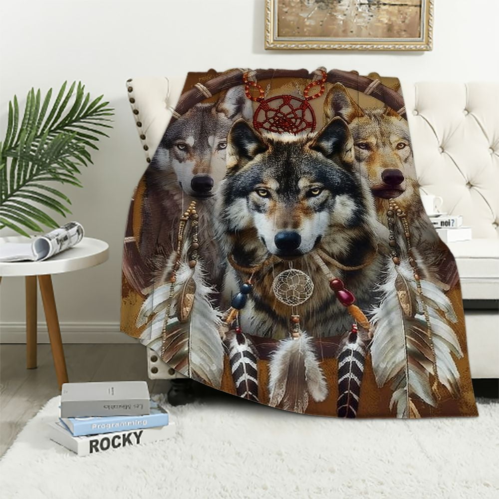 Nawypu Wolf Dream Catcher Blanket Wolves Dreamcatcher Blanket Sherpa ...