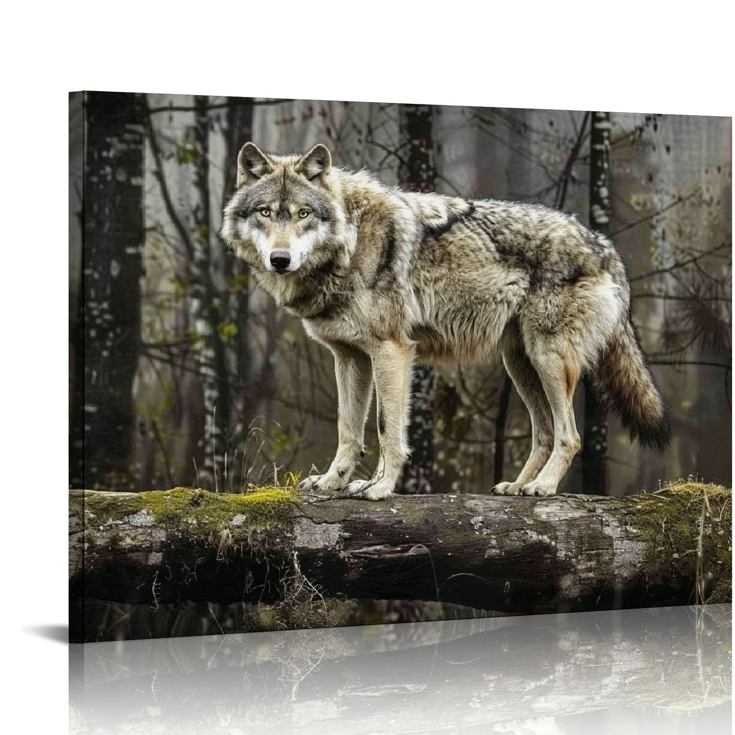 Nawypu Wolf Framed Wall Art Decor: Modern Wild Animal Wooden Painting ...